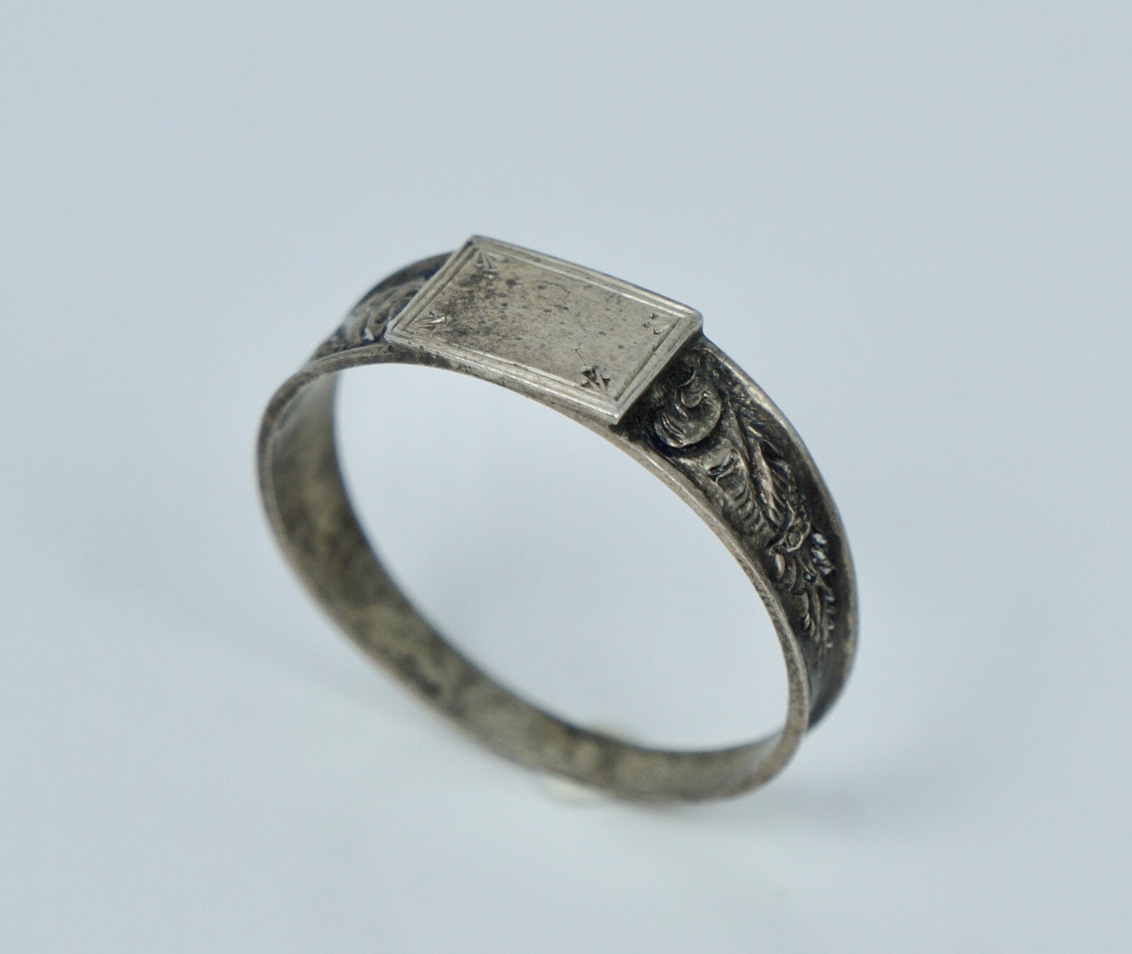 Victorian Coin Silver Hand Chased Signet Ring Antique… - Gem
