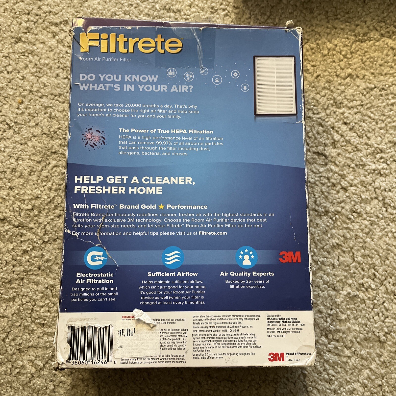 Filtrete B ADVANCED ALLERGEN BACTERIA ROOM AIR PURIFIER FILTER HOLMES ...