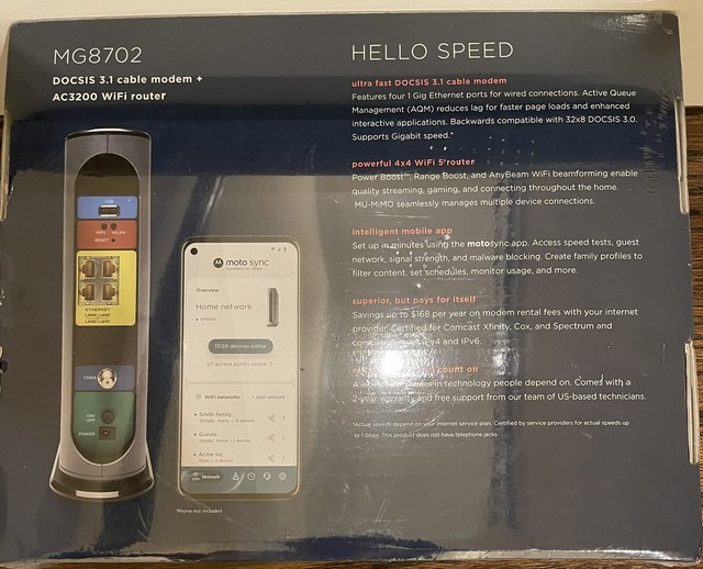 Motorola MG8702 Cable Modem + Wi-Fi Router-Black for sale online | eBay