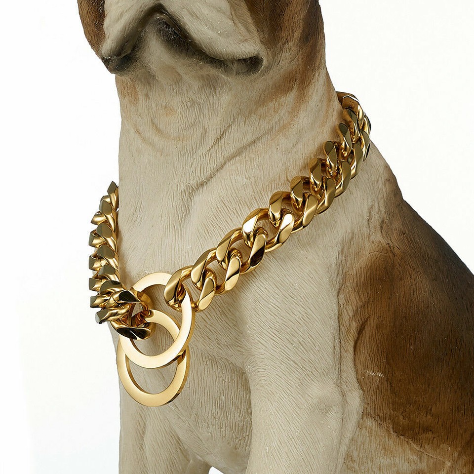 Dog Chain Collar Stainless Steel Cuban Link 15MM Multi-Color for S/M/L ...
