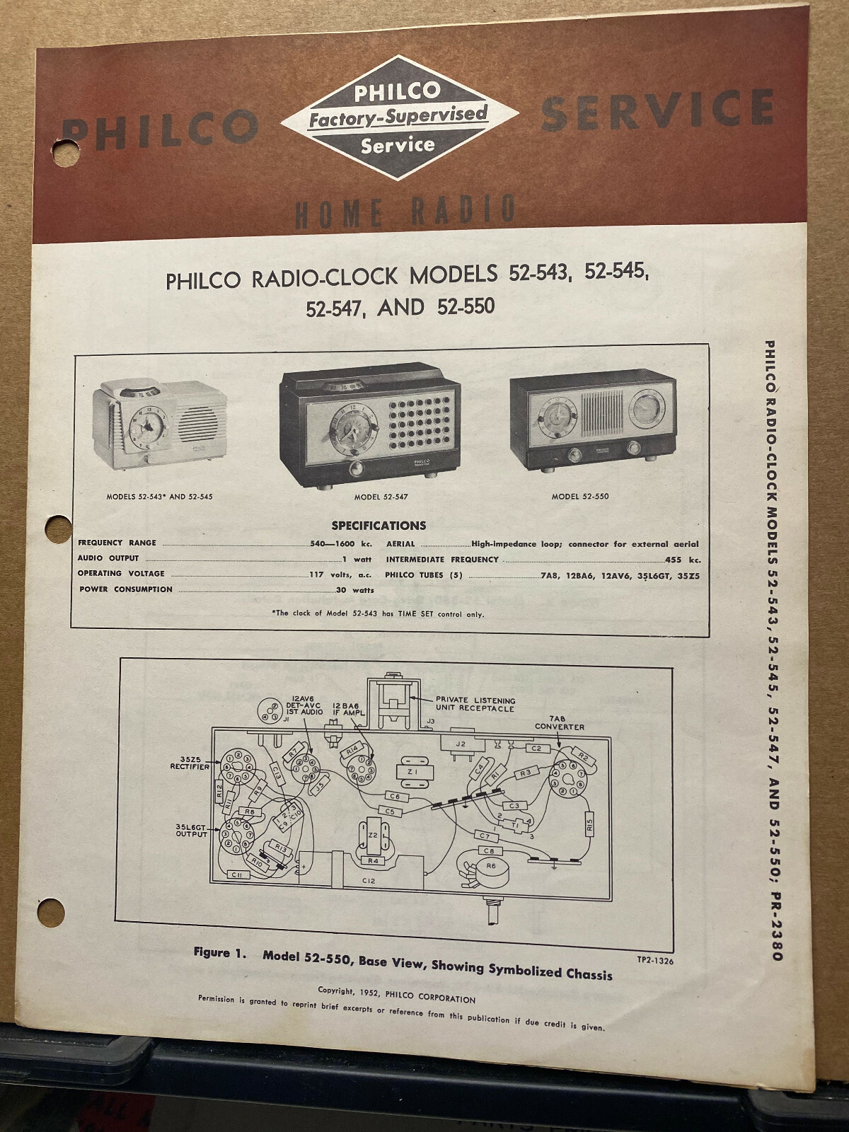 Original Service Manual for the Philco 52-543 52-545 52-547 52-550 ...