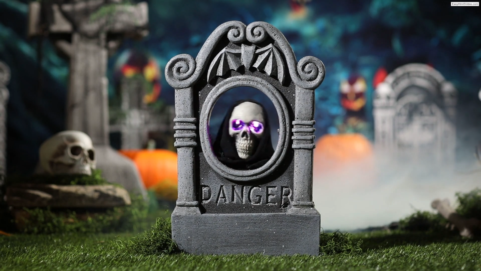 Tombstone Light Up Moving Head Prop Halloween Decor Graveyard 22 ...
