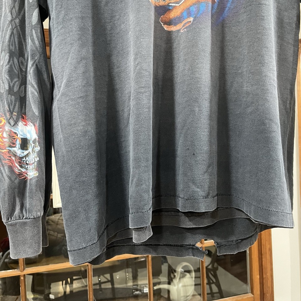 Vintage Harley Davidson Chrome Flame Longsleeve Faded Black 90s T Shirt ...