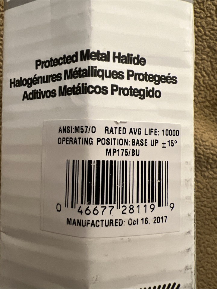 Philips Metal Halide Protected Clear Lamp Bulb MP175/BU 175 Watt Mogul ...