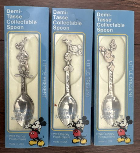 Vintage Demitasse Disney Spoon Set of 3 Mickey Donald Goofy Silver ...