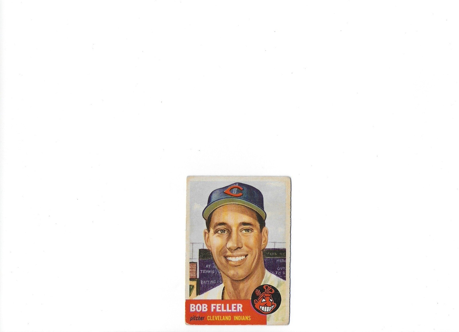 1953 Topps - #54 Bob Feller -missing small amount of paper on back ...