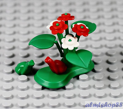 LEGO - 2x Frog w/ Lilypad - Red Green Plant Flower Animal Toad Frogs ...