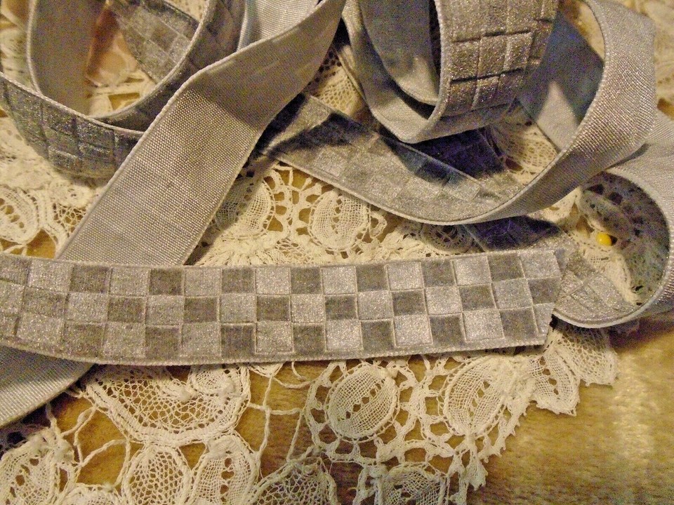 5/8" IMPORTED EMBOSSED CHECKS VELVET RIBBON - LT. GREY - GERMANY | eBay
