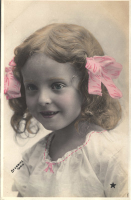 Antique Edwardian Glamour Tinted Postcard - Girl Dress Hair Bows ...