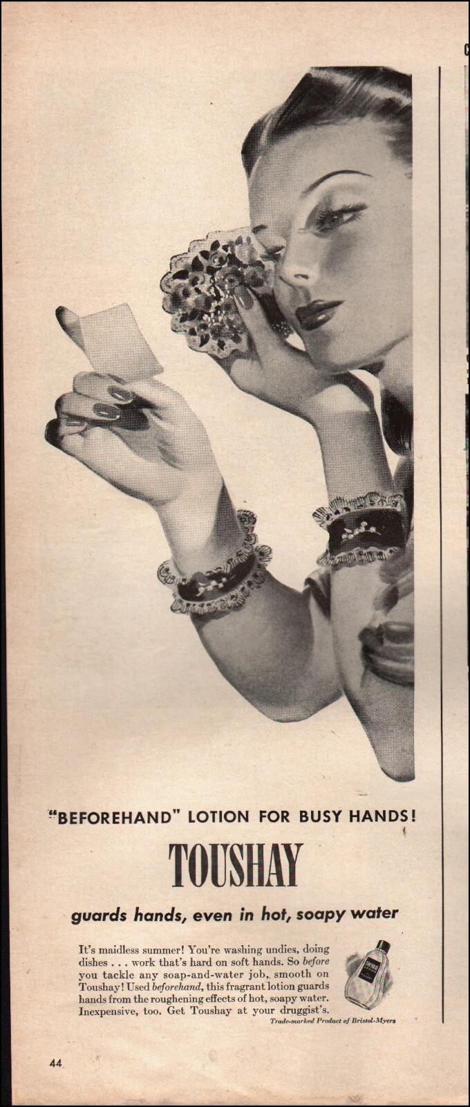 1940's Vintage ad TOUSHAY lotion cosmetic Pretty Model Nail Polish 11 ...