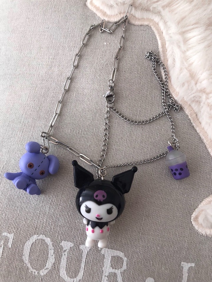 Kuromi Stitched Bear Hello kitty Punk Boba Tea Goth Fun Necklace ...