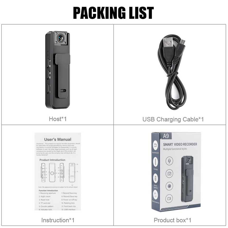 HD Mini Police Body Camera 1080P Video Audio Recorder Pocket Night ...