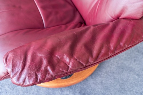 Danish Modern Large Ekornes Stressless Red Leather Recliner Chair ...