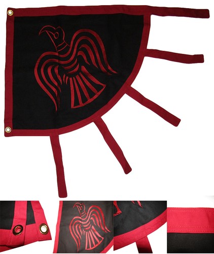 2x3 RED VIKING RAVEN FLAG SEWN EMBROIDERED COTTON BANNER NORSE ...