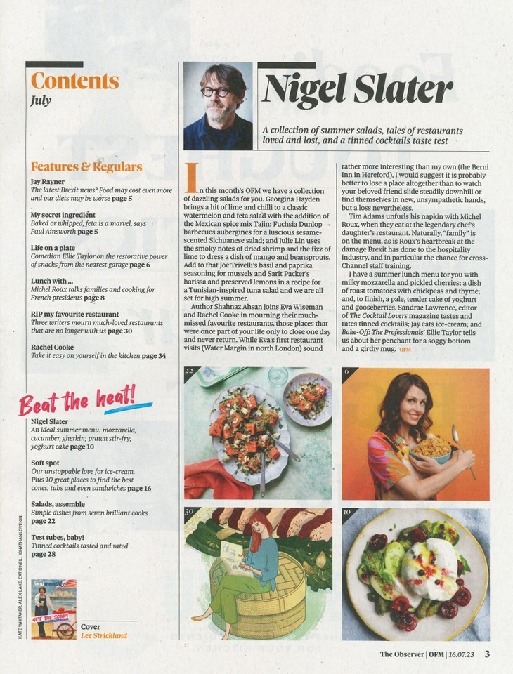 Observer Magazine Food Monthly, Jay Rayner, Ellie Taylor, Recipes, July ...