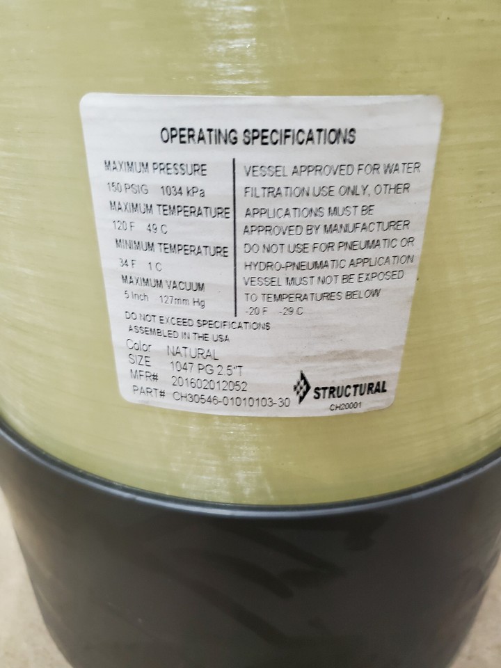 Pentair Structural Poly Glass Vessel Water Filtration Tank CH30546 ...