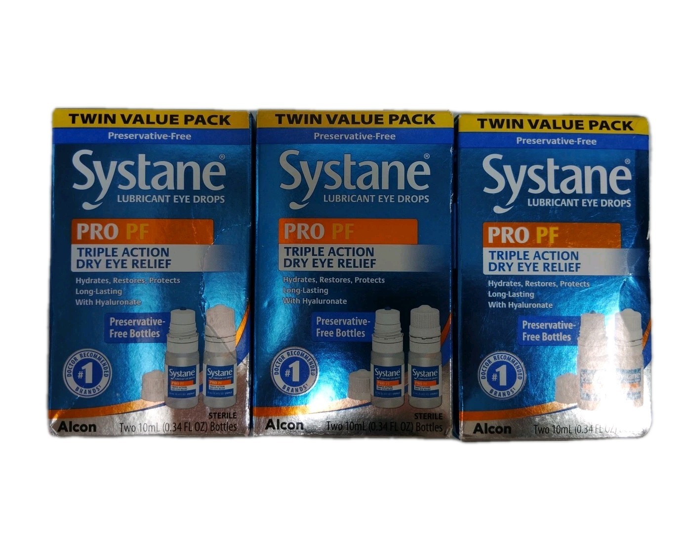 THREE Twin Packs Systane PRO PF Eye Drops Triple Action Dry Eye Relief ...