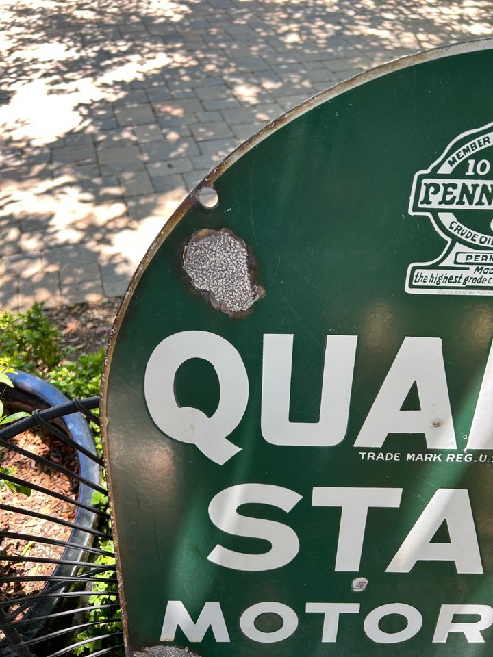 Vintage early Quaker State tombstone double sided porcelain sign 29x26 ...