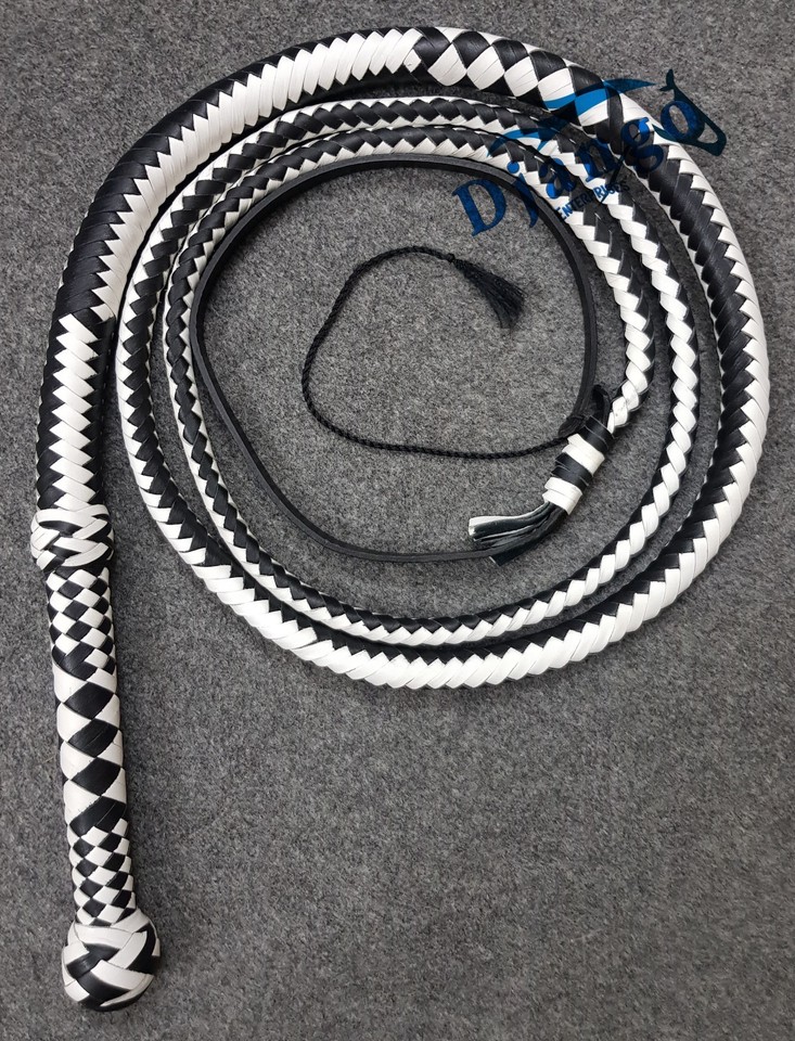 4 Feet 12 Plaits White & Black Real Whip Top Grain Leather Heavy Duty ...