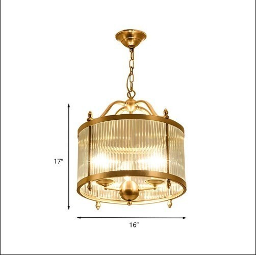 Modern Brass Hanging Pendant Light – Fluted Glass Chandelier – Elegant ...