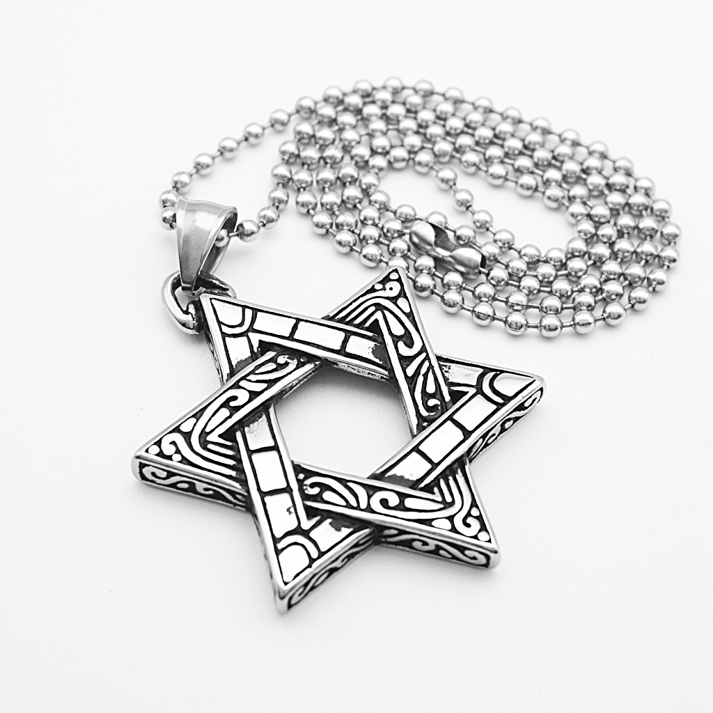 Stainless Steel Silver Jewish star of Pendant Necklace Chain 20" | eBay UK