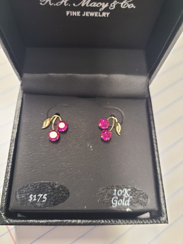 10K Yellow Gold Ruby Cherry Earrings | eBay