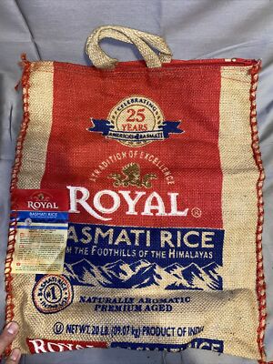 Royal Basmati Rice Bag 20lbs Burlap Handles Zipper Heavy Duty 25th ...