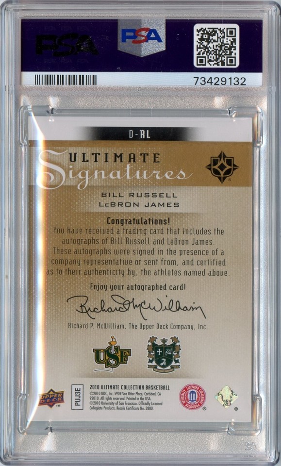 2010 Ultimate Collection Bill Russell/LeBron James Dual Auto 10/10 PSA ...