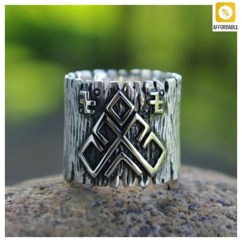 Magic Pagan Ring Men Amulet Rozhanitsa Rune Wide Bands 316L Stainless ...