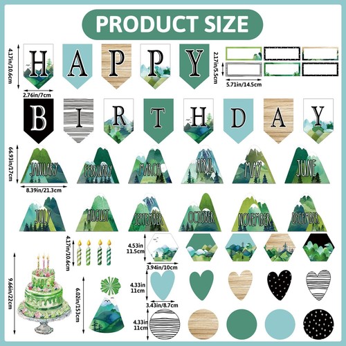 102 Pcs Scandi Mountains Happy Birthday Bulletin Board Set Birthday ...