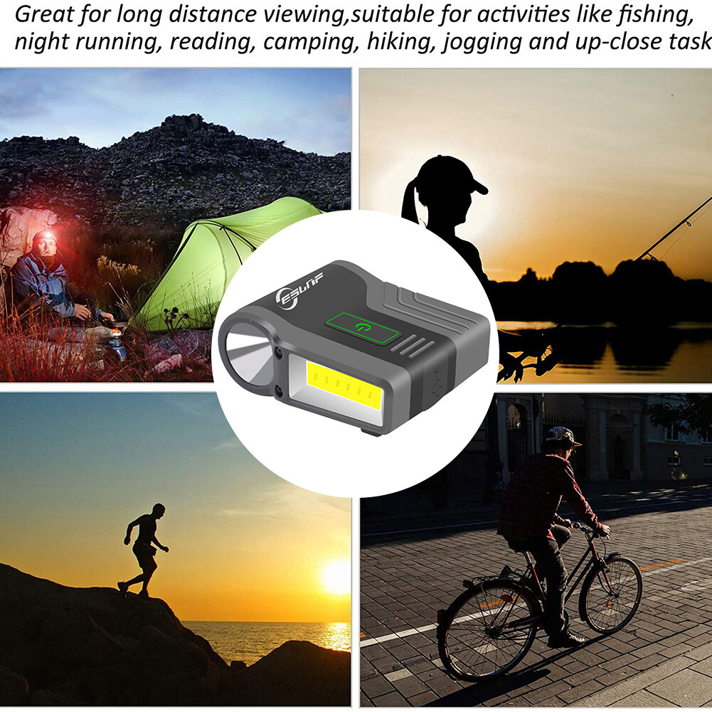 # Waterproof COB LED Induction Headlamp Clip-on Cap Sports Lights ...