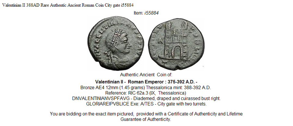 Valentinian II 388AD Rare Authentic Ancient Roman Coin City gate i55884 ...