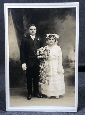 Antique Photograph Wedding Bride Groom Fancy Dress Flowers 1916 Fashion ...