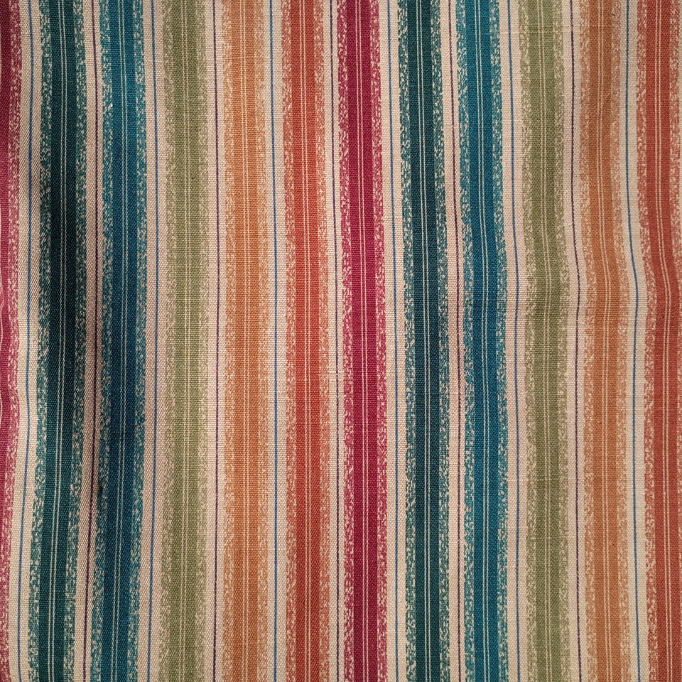 Vintage Mid-Century Upholstery Fabric 9 yd Multicolored Striped Linen ...