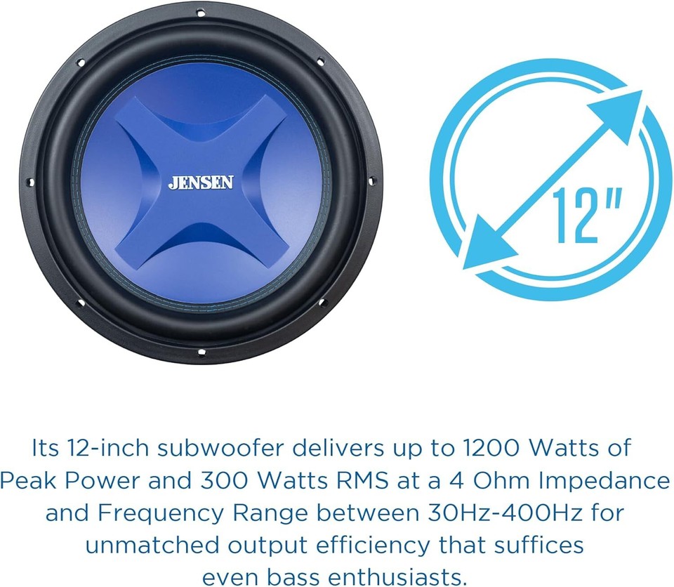 Jensen J4W12 12-Inch Subwoofer | 1200 Watts Peak Power | Blue Woofer ...