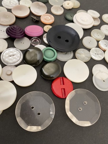Vintage Button Lot Acrylic Large Plastic Funky Mixed Materials 60 Loose ...