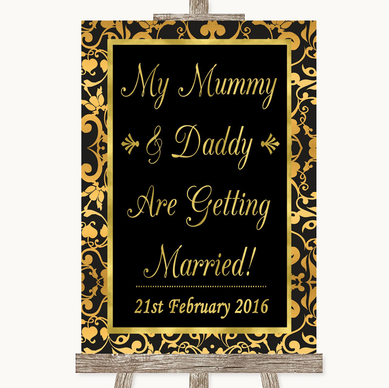 Black & Gold Damask Mummy Daddy Getting Married Personalised Wedding ...