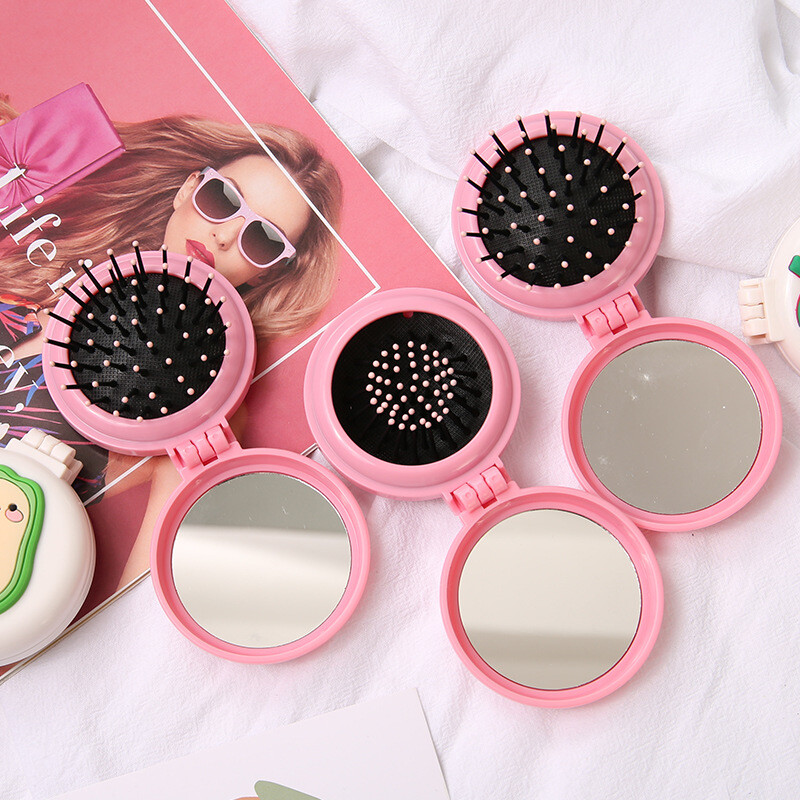Portable Travel Folding Hair Brush With Mirror Pocket Comb Party Loot ...