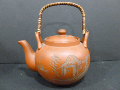 WONDERFUL TEAPOT ZI SHA BIG TEAPOT W/ BAN BOO(LANDSCAPE HAND CARVED ...