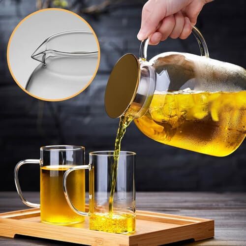 2L Glass Water Pitcher with Stainless Steel Filter Lid High ...