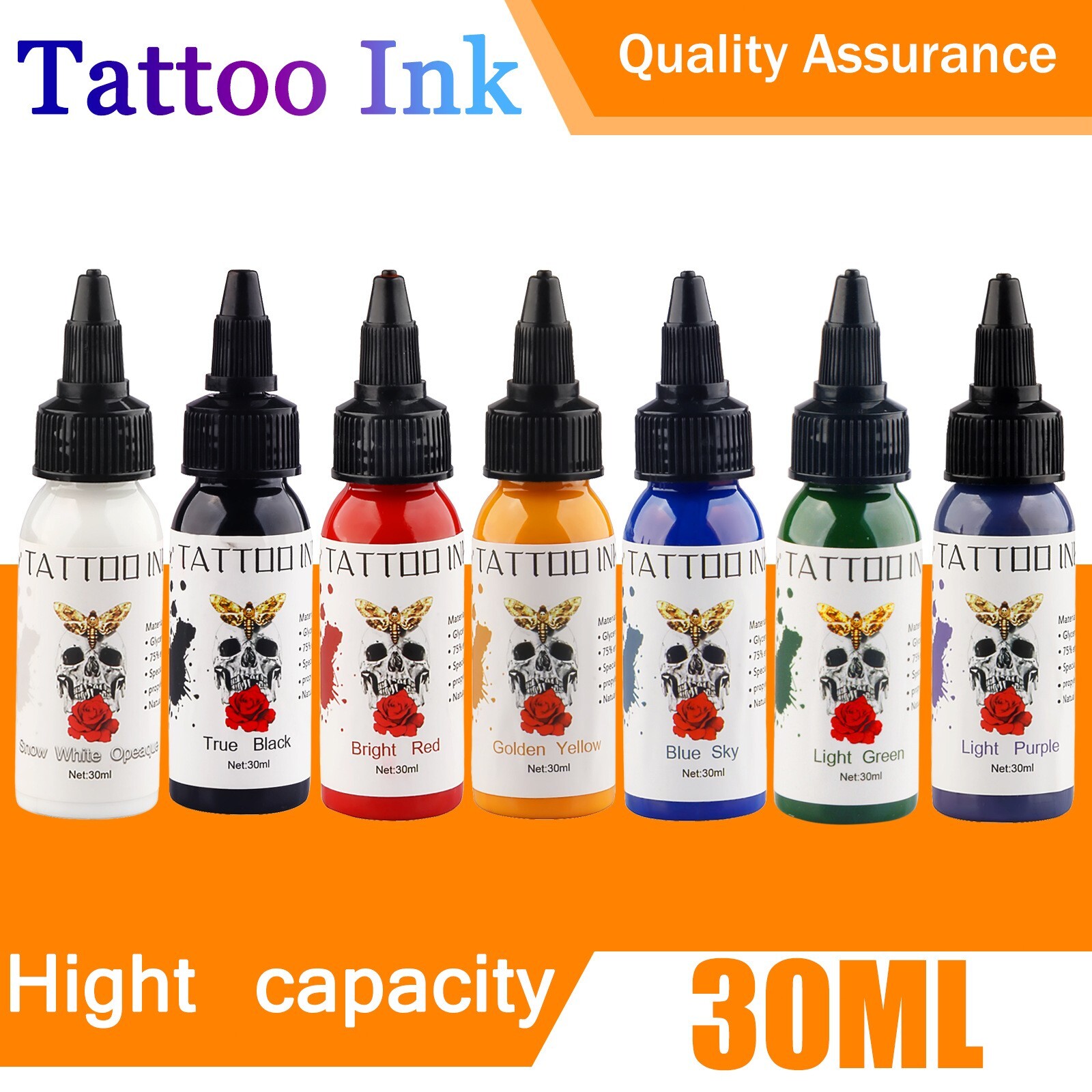 YBEAUTY Tattoo Ink Non Toxic Pigment Inks 7 Color Set 30ML Bottle ...