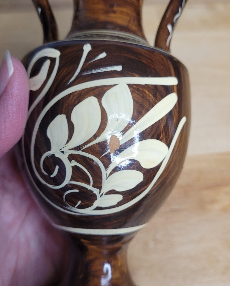 Vintage Mid-Century Greek Art Pottery Amphora Shaped 7" Vase Wood Glazed | eBay