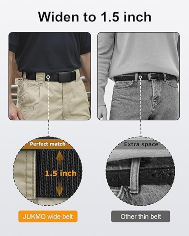 JUKMO Men's 1.5" Nylon Ratchet Belt, Casual Web Click Belt with Slide ...