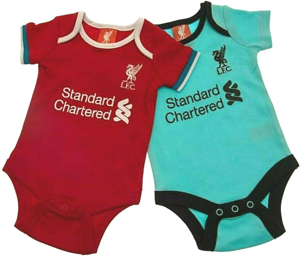 LIVERPOOL FC BABIES FOOTBALL KIT BODY PRAM SUIT BABY GROW VEST x 2 LFC ...