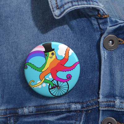 Custom Pin Button Metal Pin Back Badge Collectible Rainbow Octopus ...