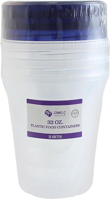 PH Clear Plastic Food Containers 32 oz, Screw-On Lids - 3 Pack | eBay