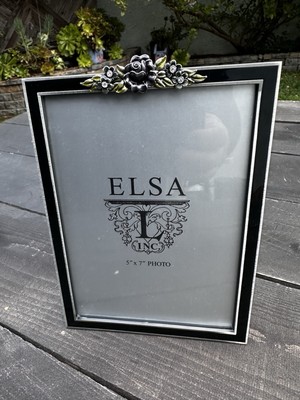 ELSA L Inc Picture Photo Frame Black Silver Enamel Metal with Roses 5 ...