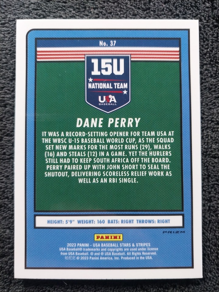 2023 USA Baseball Stars and Stripes Bronze Silver and Gold #37 Dane ...