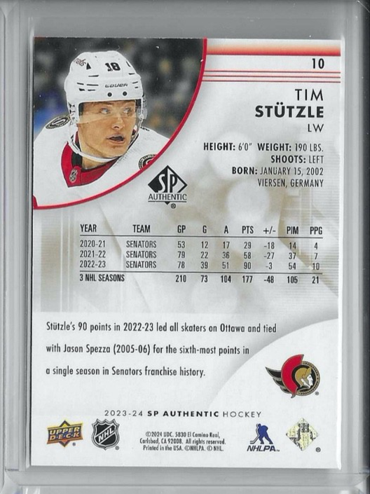 2023-24 SP Authentic - Base Limited Gold #10 Tim Stutzle /99 | eBay