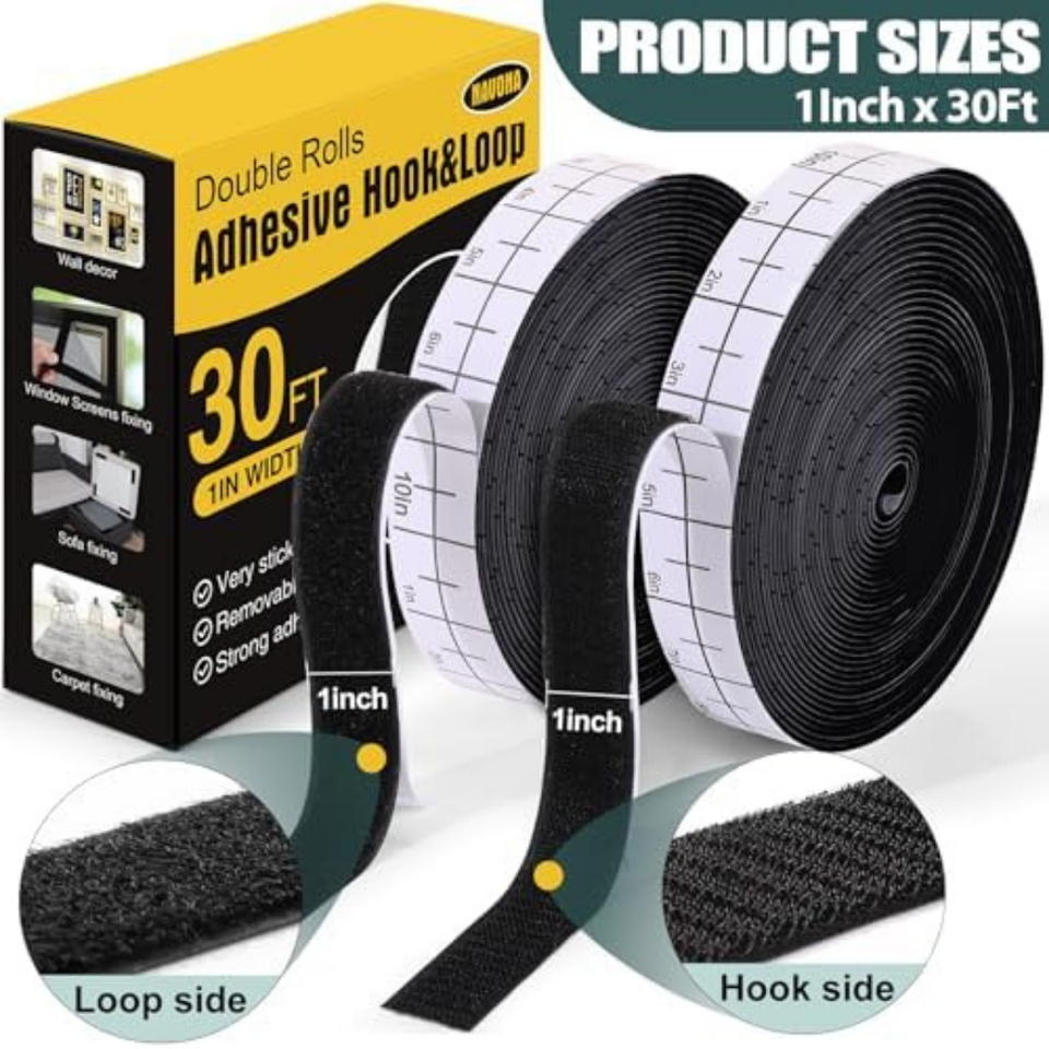 30Ft X 1 Inch Hook and Loop Strips with Adhesive, Double Rolls of Heavy ...